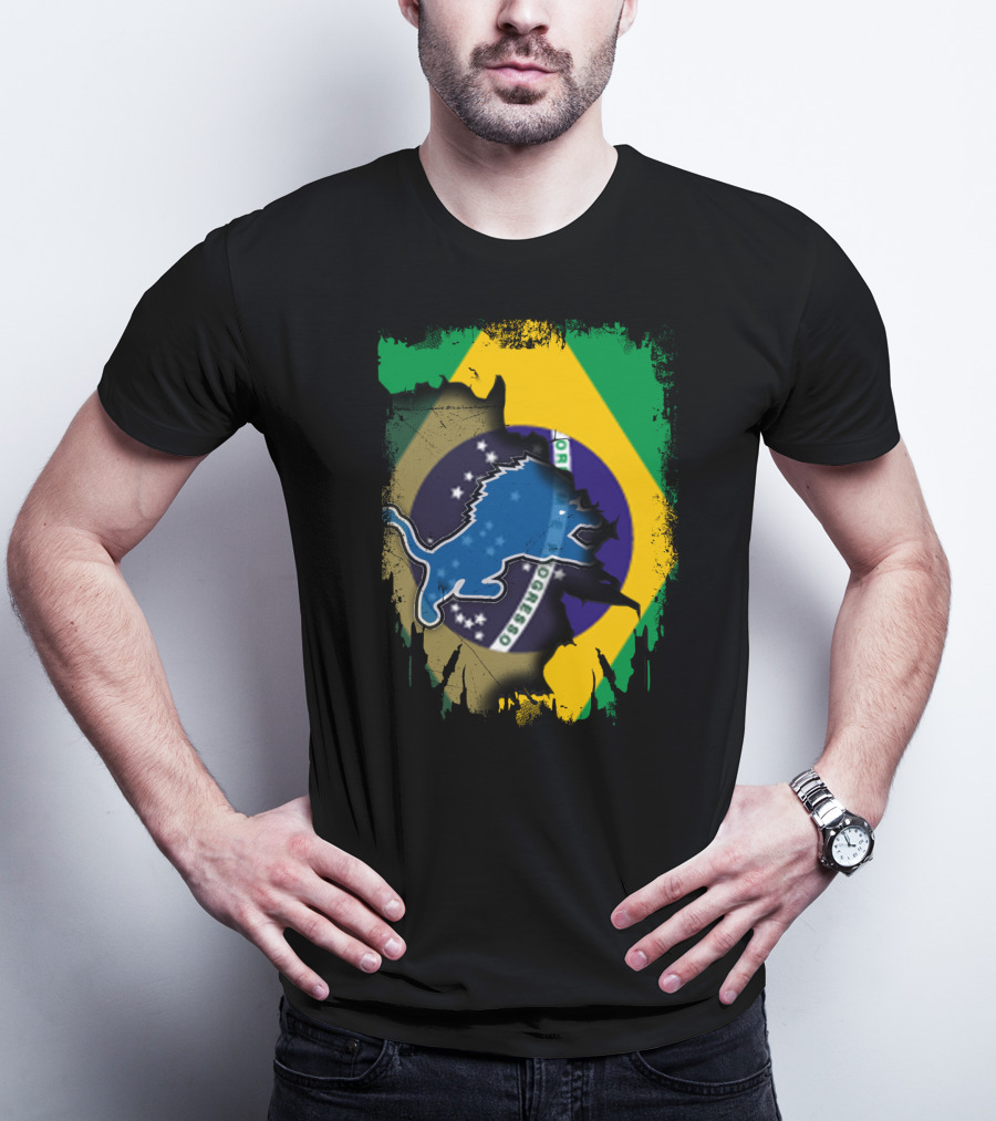 Brazilian Flag Blended With Blue Lion T-Shirt