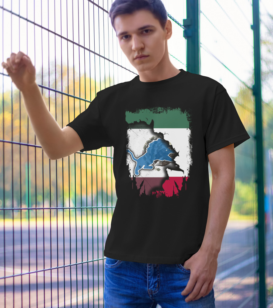 Together Mexico Detroit Lions Flag Fusion T-Shirt