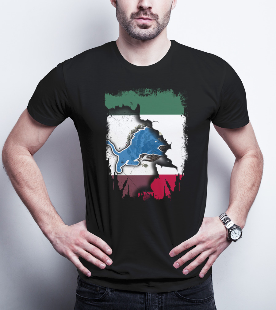 Together Mexico Detroit Lions Flag Fusion T-Shirt