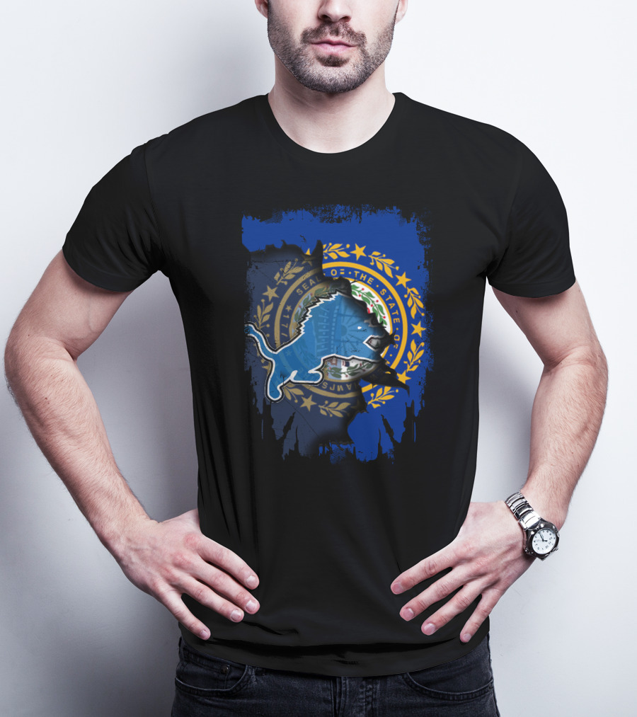New Hampshire State Seal With Detroit Lions T-Shirt