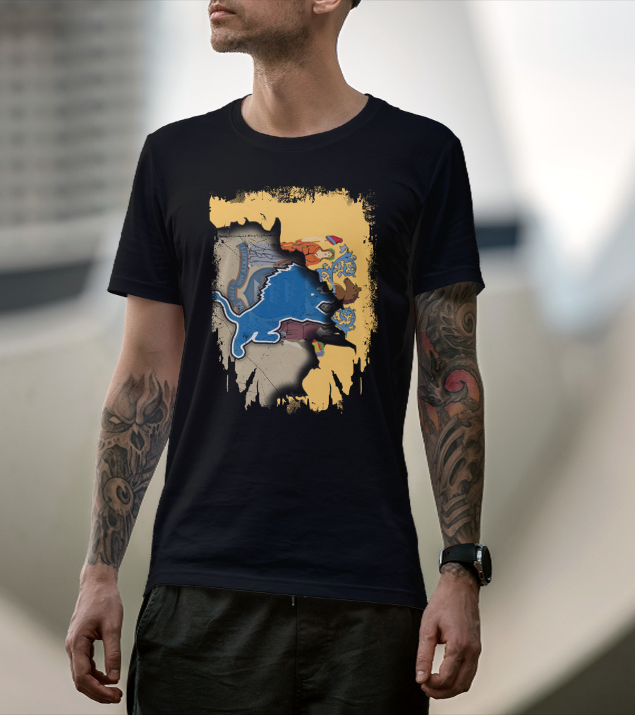 Together New Jersey With Detroit Lions Crest Integration T-Shirt