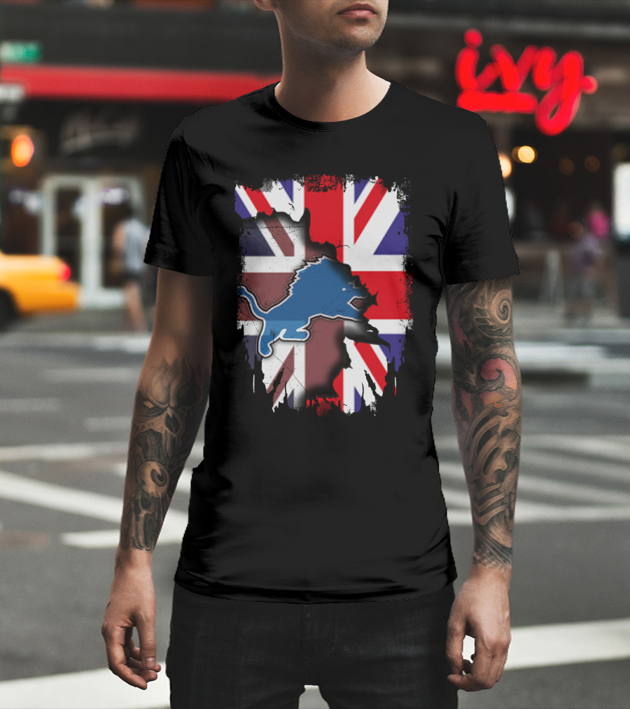 United Kingdom Flag With Blue Lion Emblem T-Shirt