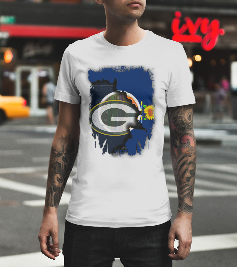 Kansas State Flag With Green Bay Packers Logo And Sunflower T-Shirt