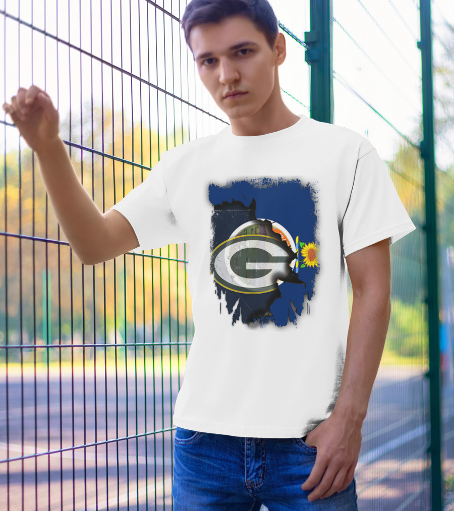 Kansas State Flag With Green Bay Packers Logo And Sunflower T-Shirt