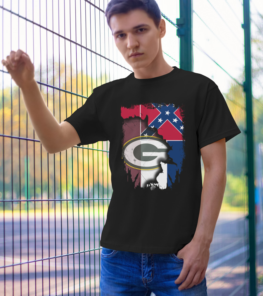 Mississippi Confederate Flag With Green Bay Packers T-Shirt