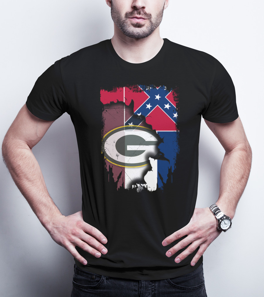 Mississippi Confederate Flag With Green Bay Packers T-Shirt