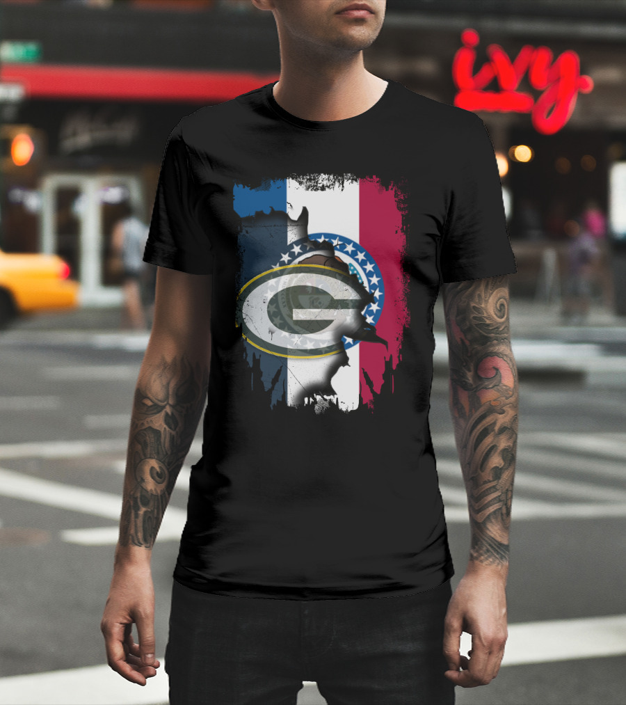 Missouri Flag With Green Bay Packers Logo Fusion T-Shirt