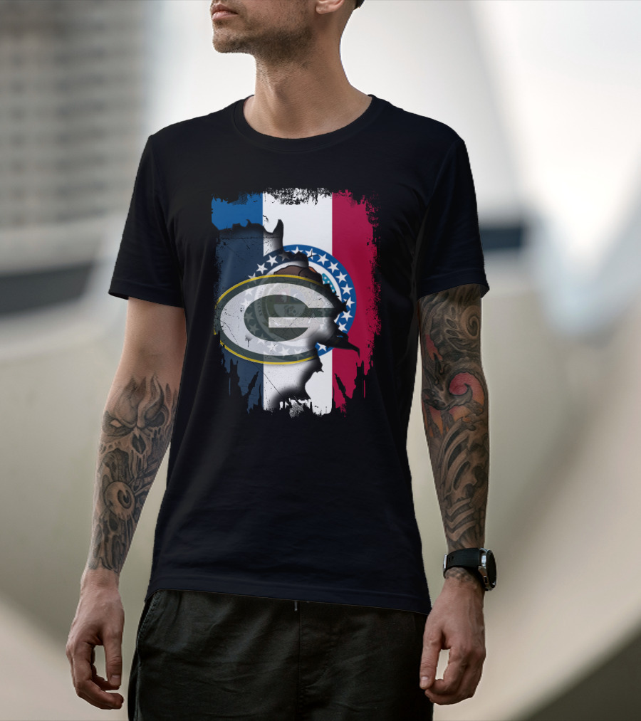 Missouri Flag With Green Bay Packers Logo Fusion T-Shirt
