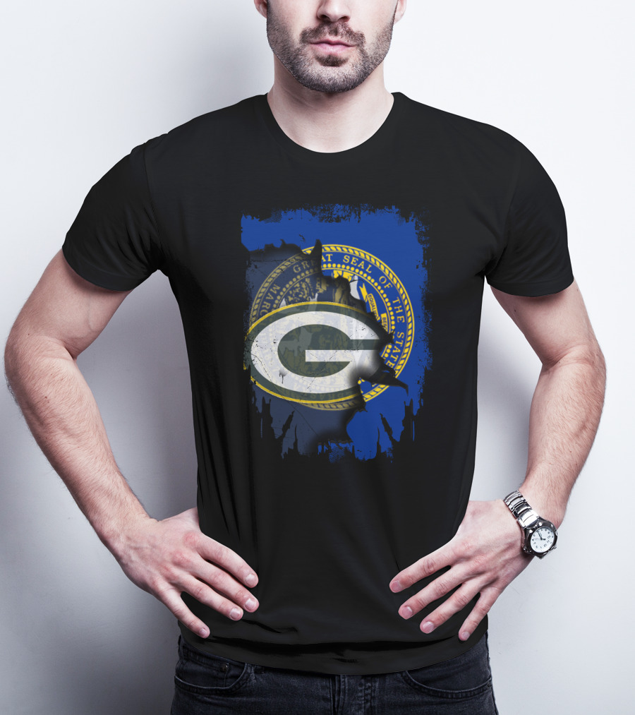 Nebraska State Seal With Packers Logo Fusion T-Shirt