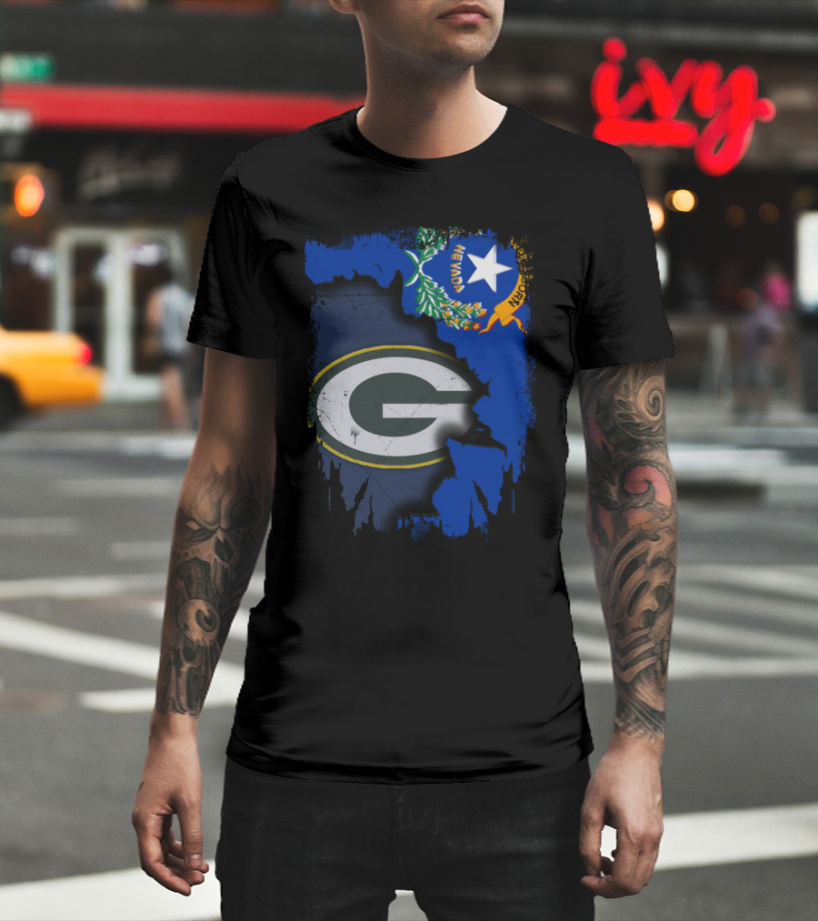 Nevada State Pride With Green Bay Packers Logo Fusion T-Shirt