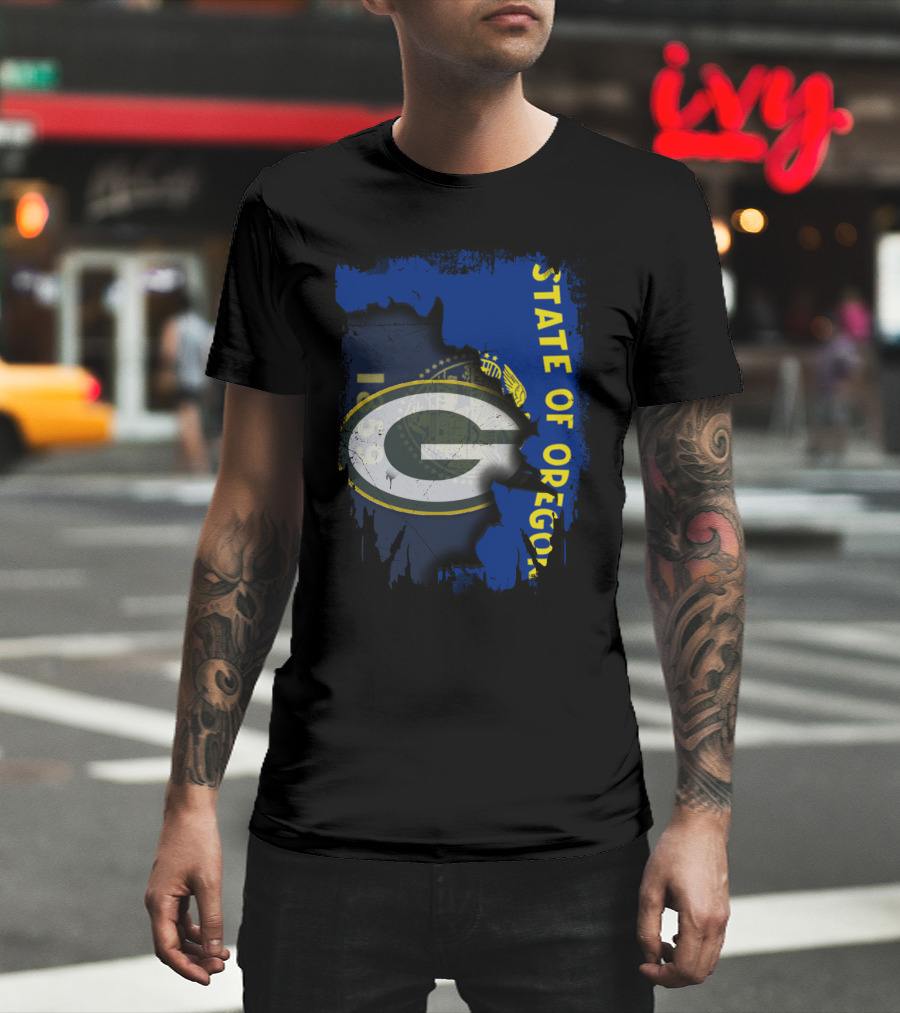 State Of Oregon Torn With Packers T-Shirt