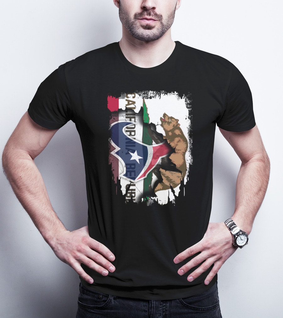California Republic Meets Texas Emblem With Bear And Lone Star Fusion T-Shirt