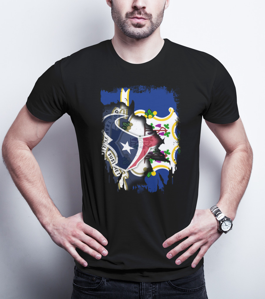 Connecticut State Pride With Texans NFL Team Collaboration T-Shirt