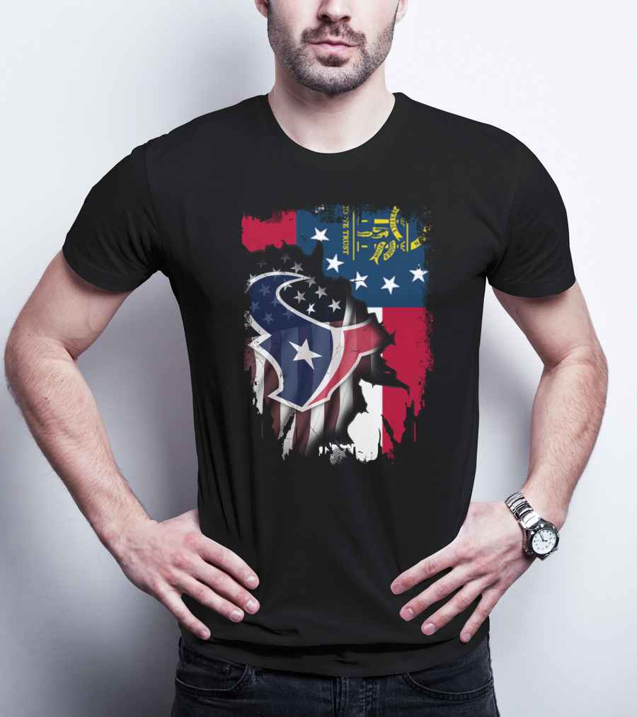 Georgia Flag With Texans Logo Fusion T-Shirt