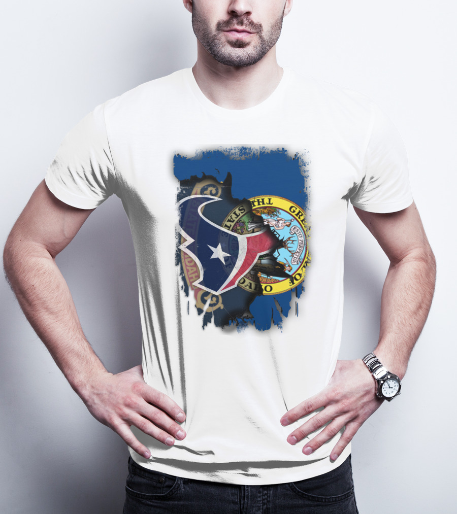 Idaho State Seal And Houston Texans Logo Fusion T-Shirt