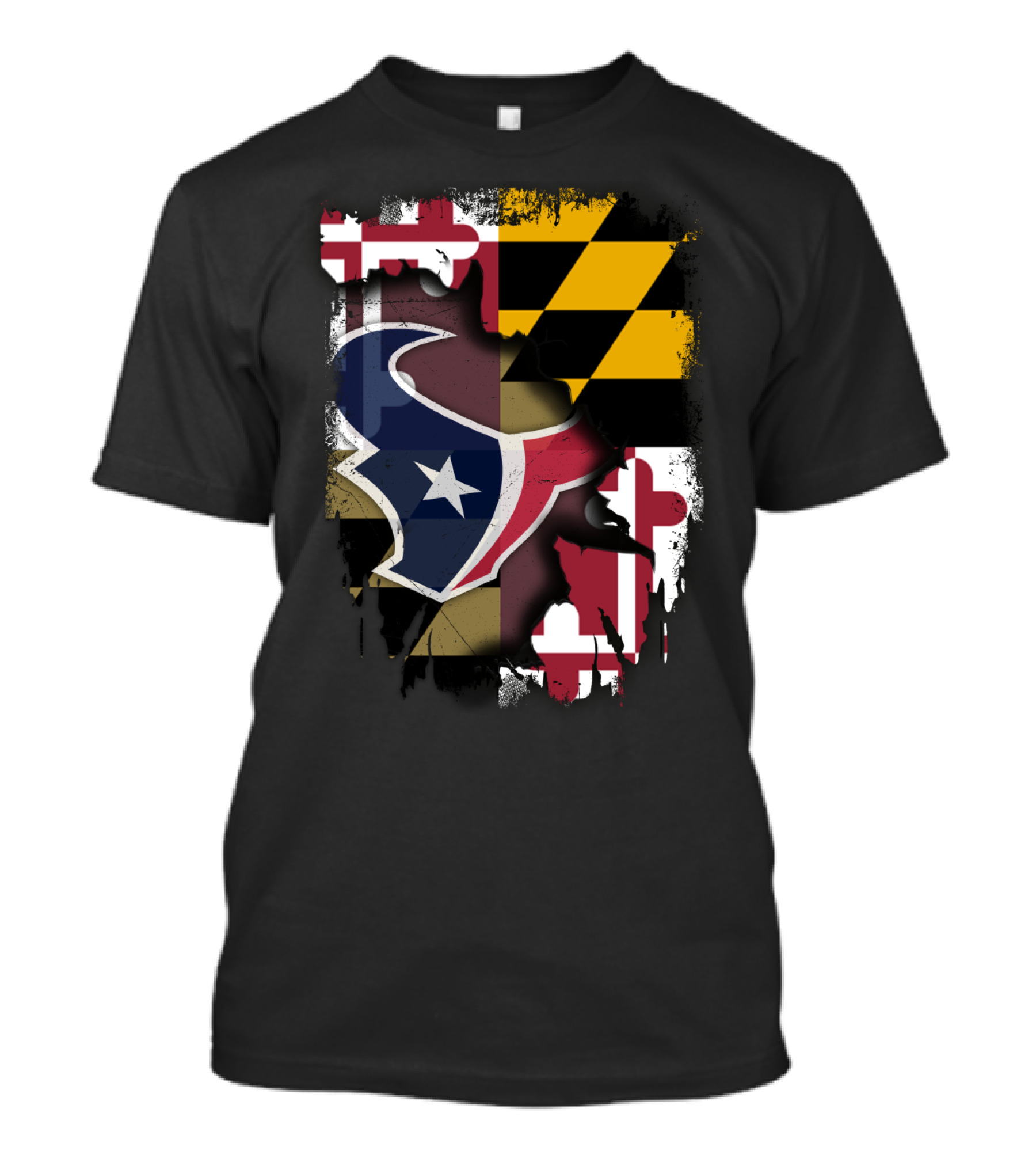Maryland Flag With Houston Texans Logo Fusion T-Shirt