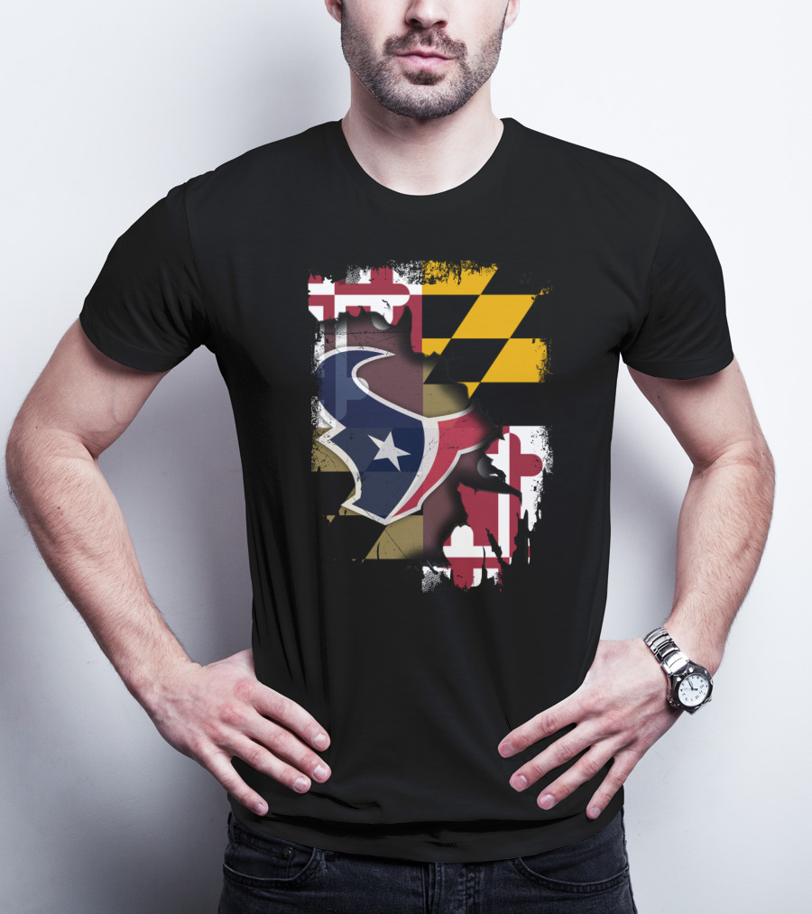 Maryland Flag With Houston Texans Logo Fusion T-Shirt