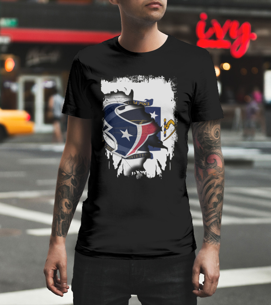 Massachusetts And Texans United With Flag And Logo Elements T-Shirt