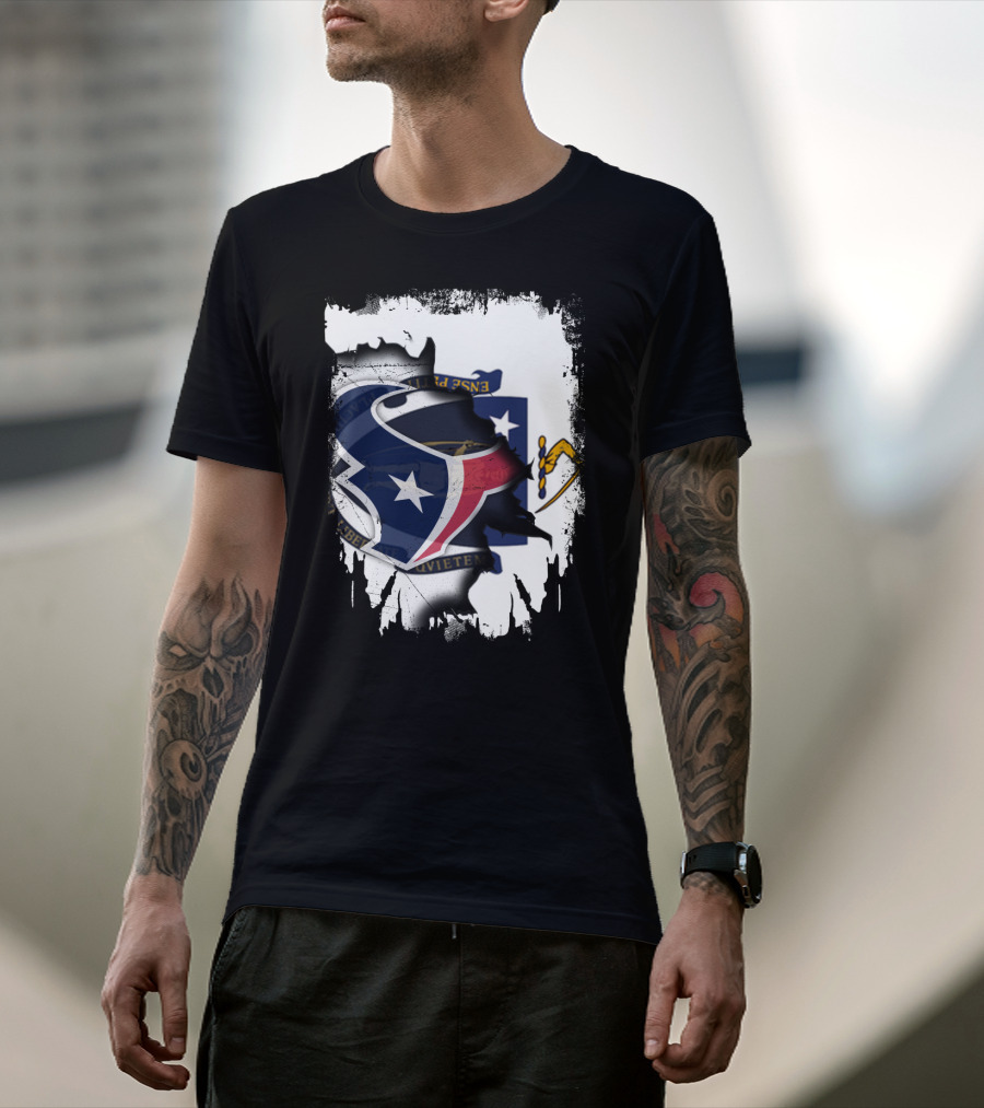 Massachusetts And Texans United With Flag And Logo Elements T-Shirt