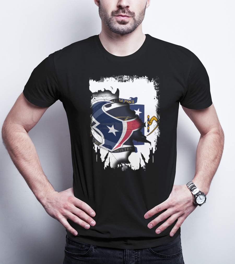 Massachusetts And Texans United With Flag And Logo Elements T-Shirt