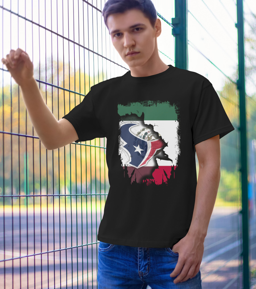 Together Mexico With Texans Flag And Logo Fusion T-Shirt