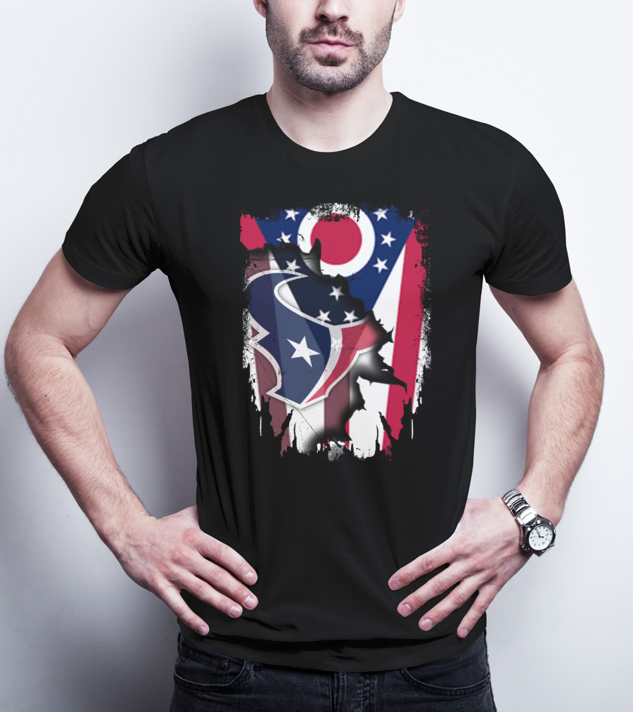 Together Ohio With Texans Flag And Texans Bull Logo Fusion T-Shirt