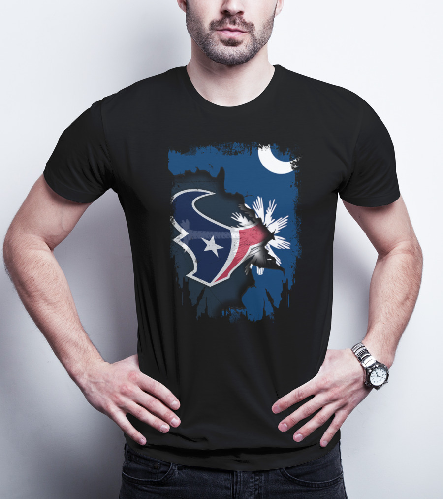 Together South Carolina With Texans Crescent And Palmetto Overlaid With Football T-Shirt