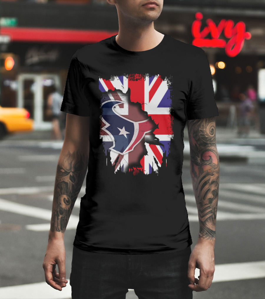 United Kingdom Flag With Texans Football Logo Fusion T-Shirt