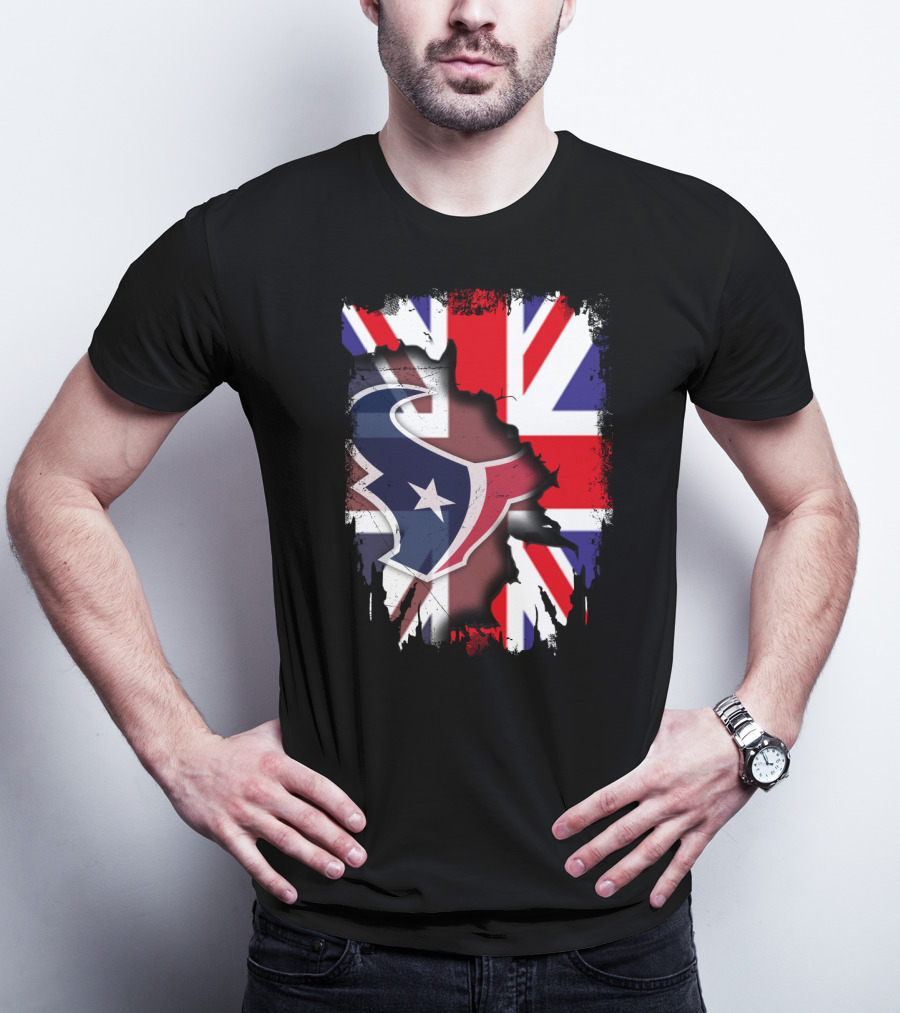 United Kingdom Flag With Texans Football Logo Fusion T-Shirt