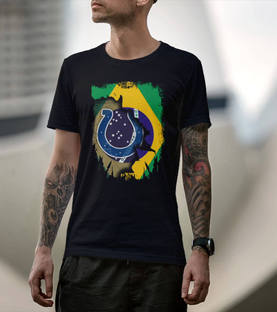 Brazil Flag With Colts Logo Fusion T-Shirt