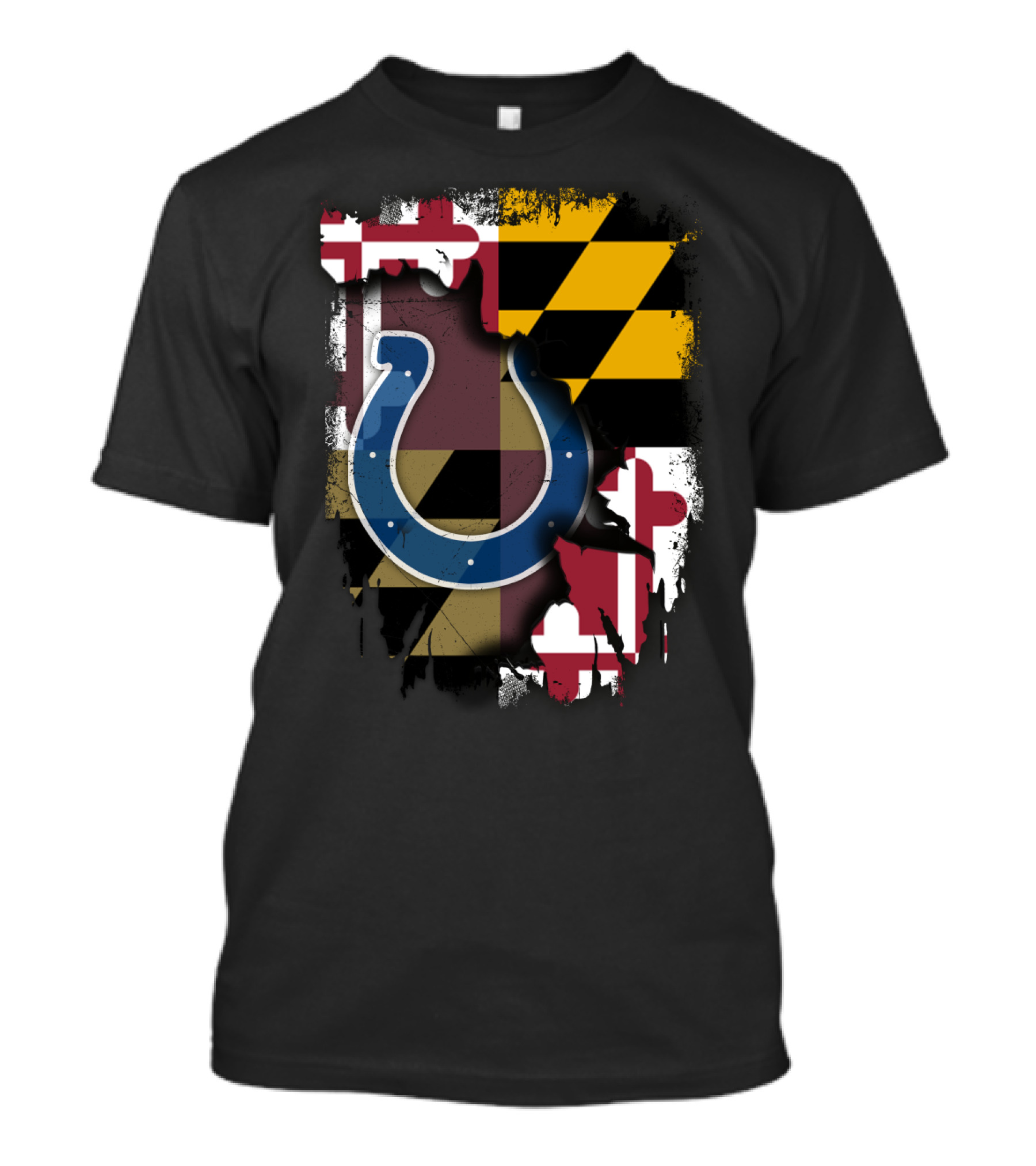 Maryland Flag With Colts Horseshoe NFL T-Shirt