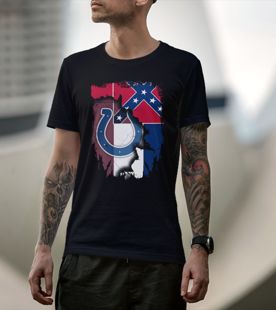 Colts Horseshoe On Mississippi Flag Backdrop T-Shirt