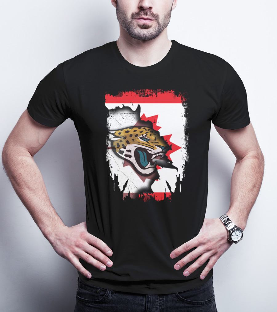 Together Canada Jaguars Emblem With Maple Leaf Backdrop T-Shirt
