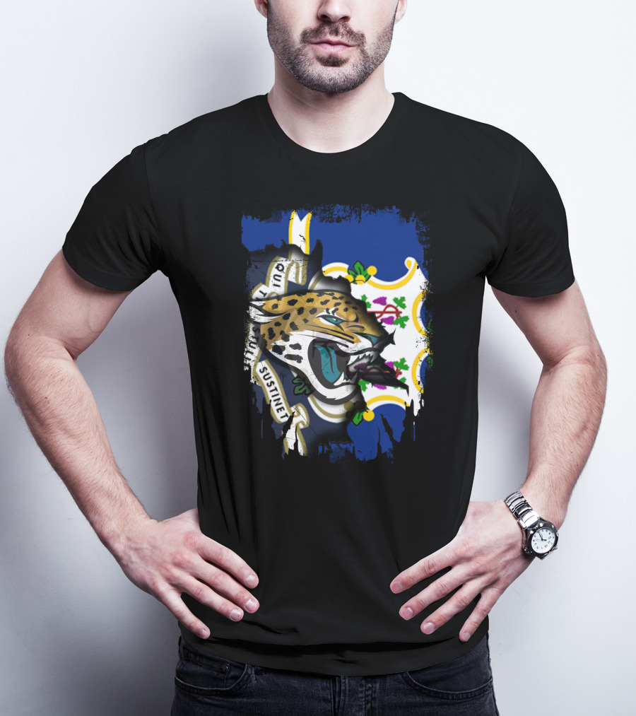 Connecticut Jaguars With Qui Transtulit Sustinet Flag Elements T-Shirt