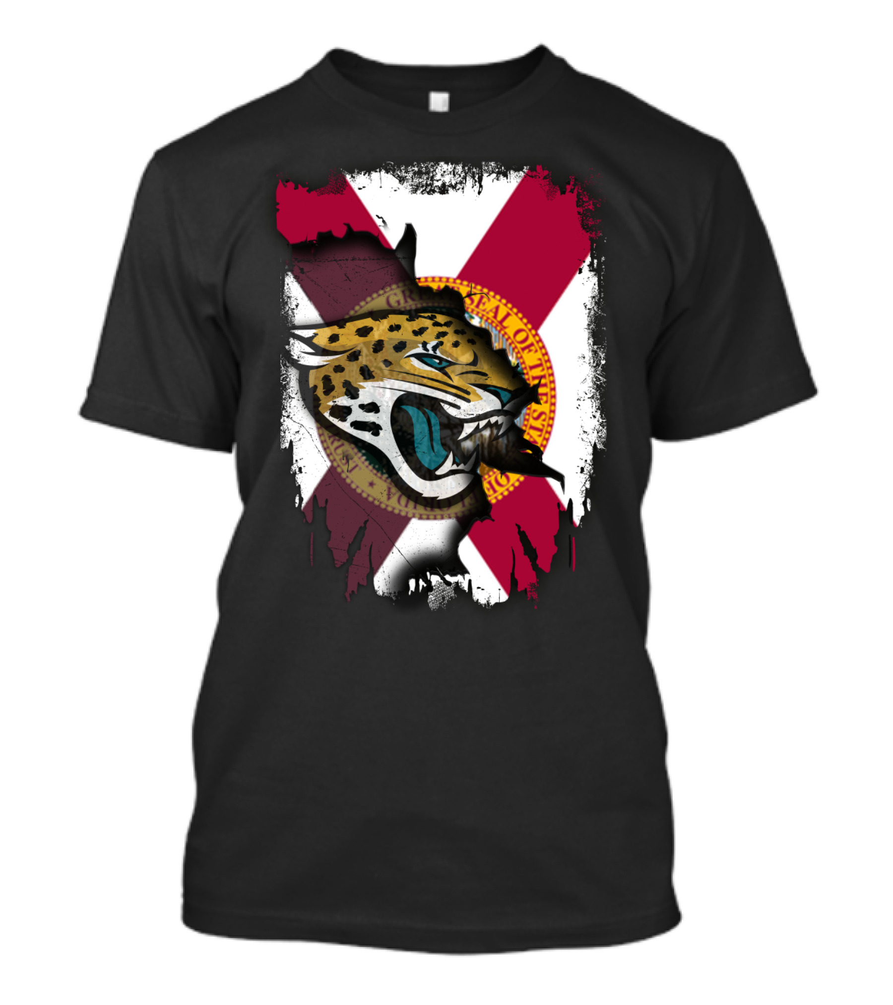 Florida State Flag With Jaguars Roaring Emblem Together T-Shirt