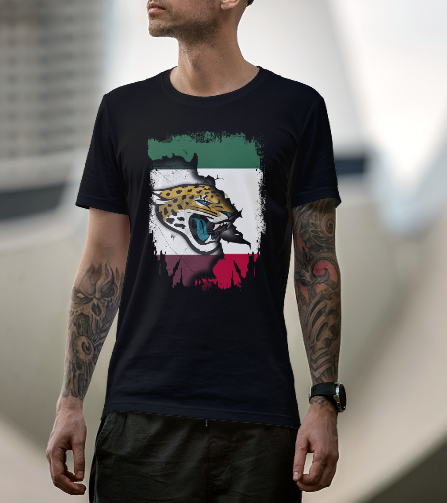 Together Mexico With Jaguars Flag And Fierce Face T-Shirt
