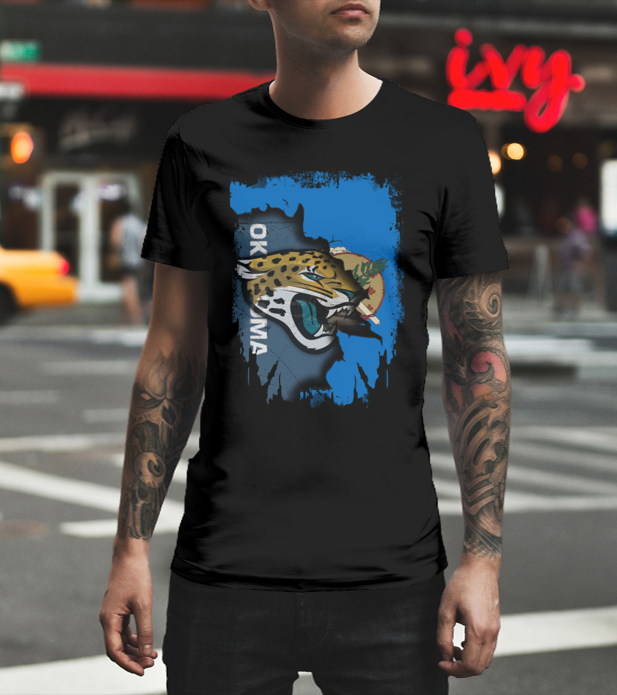 Oklahoma Jaguars With State Flag And Fierce Jaguar Head T-Shirt