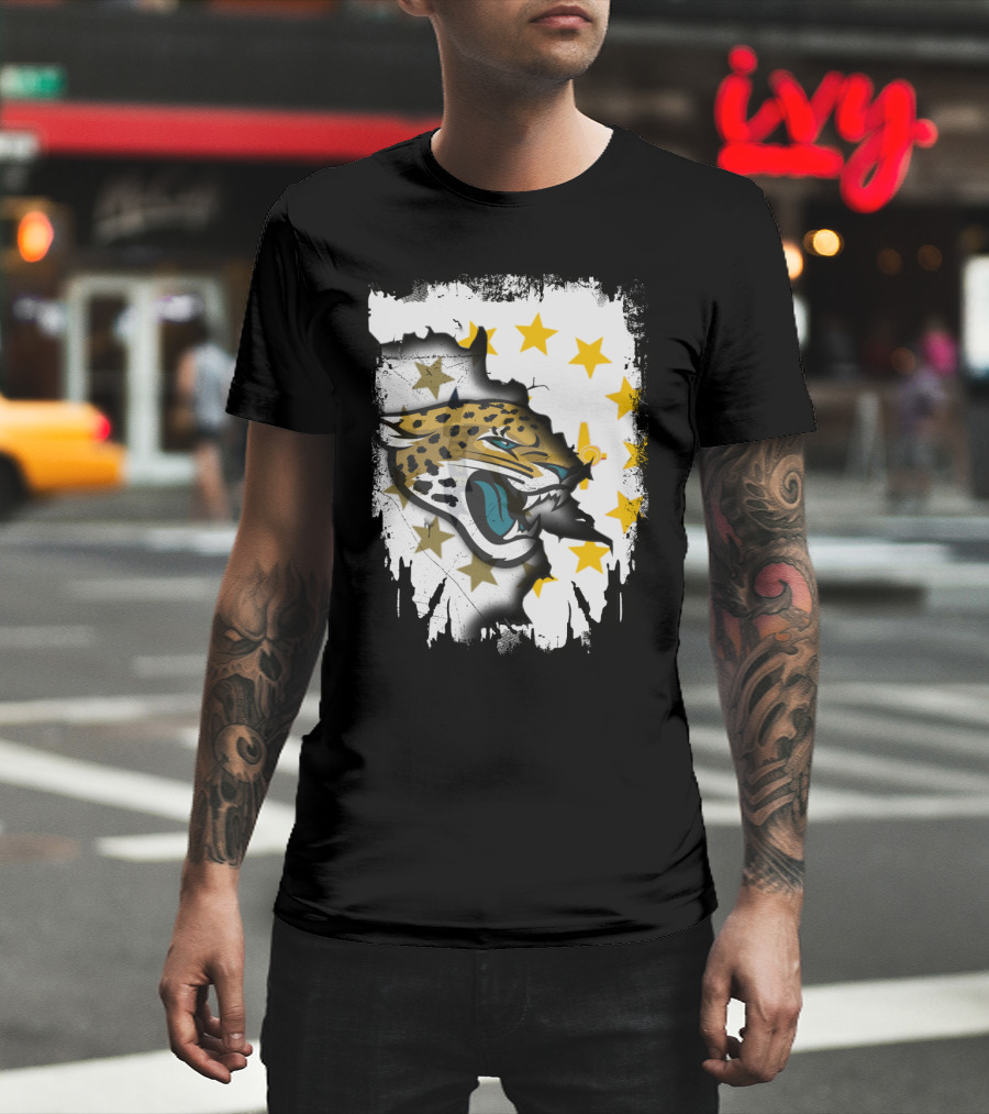 Rhode Island Star Pattern With Jaguars Roaring Together T-Shirt