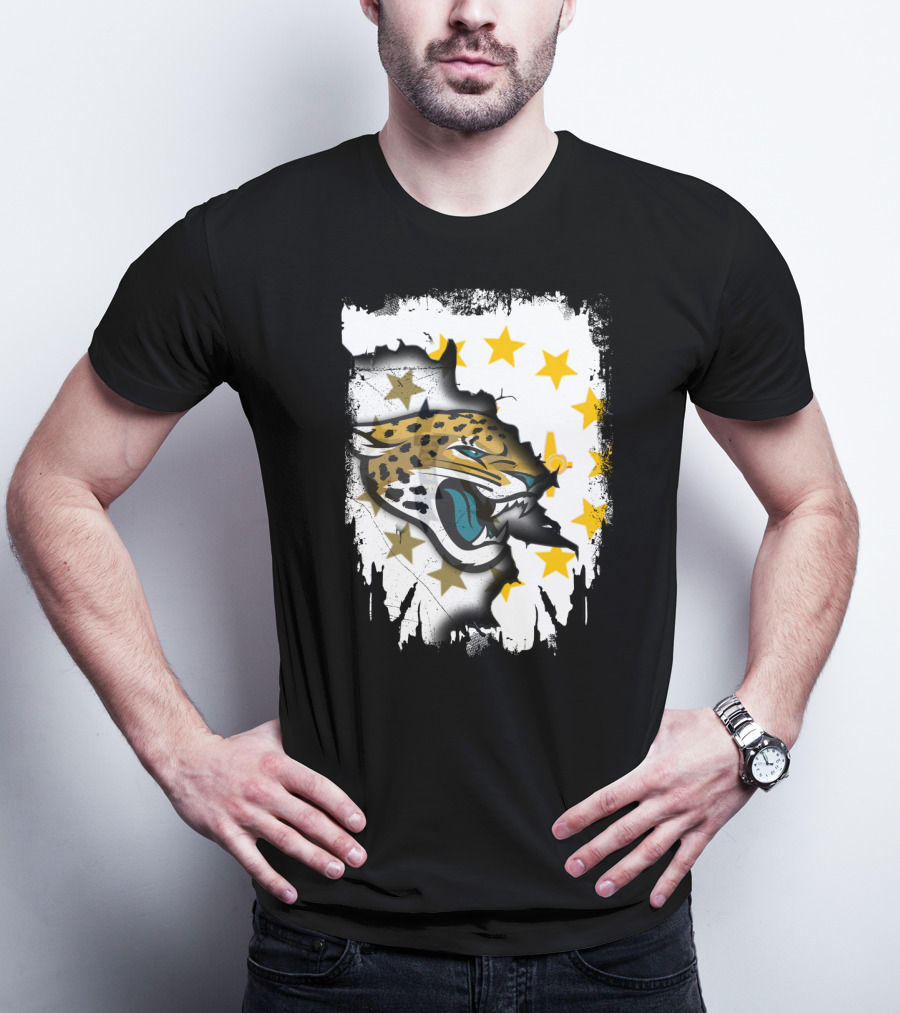 Rhode Island Star Pattern With Jaguars Roaring Together T-Shirt