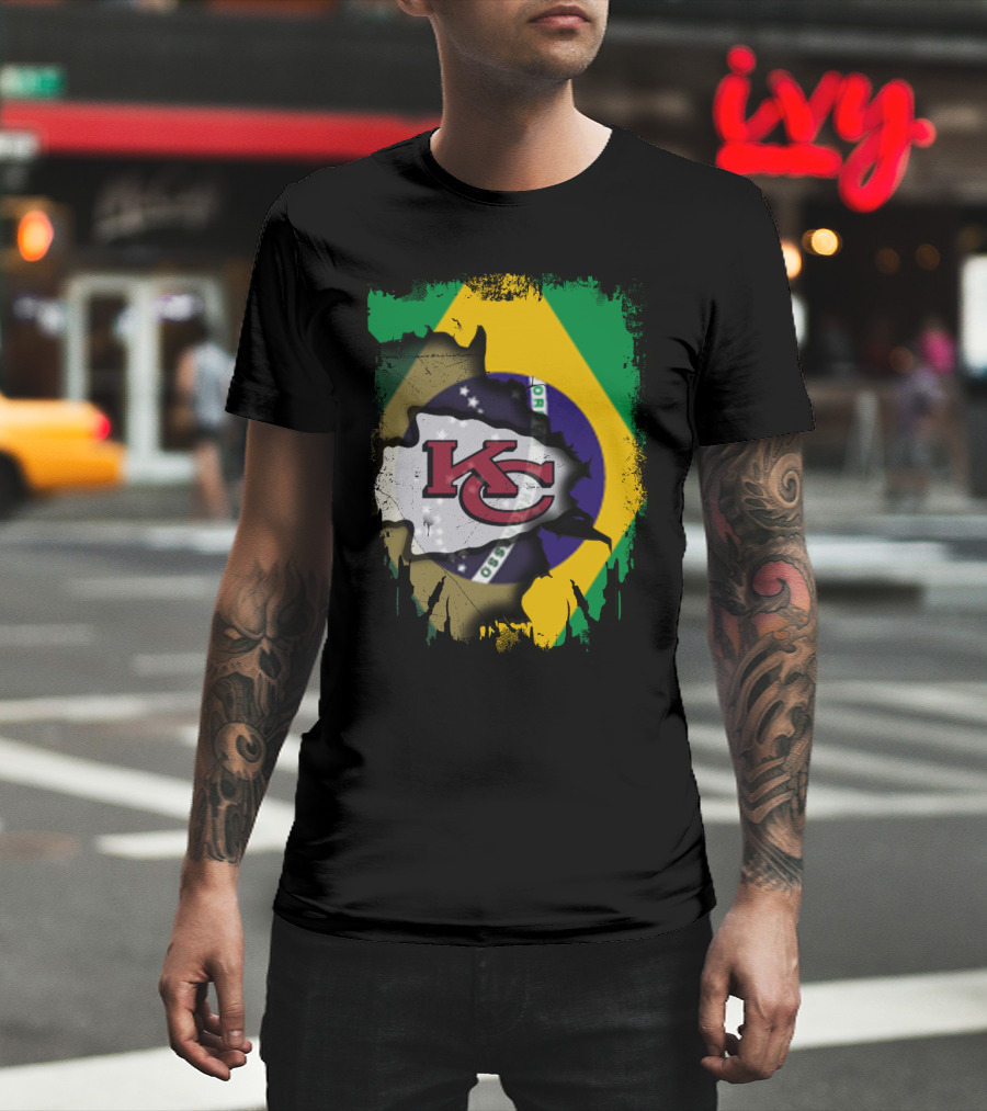 Brazilian Flag With Kansas City Chiefs Logo Fusion T-Shirt