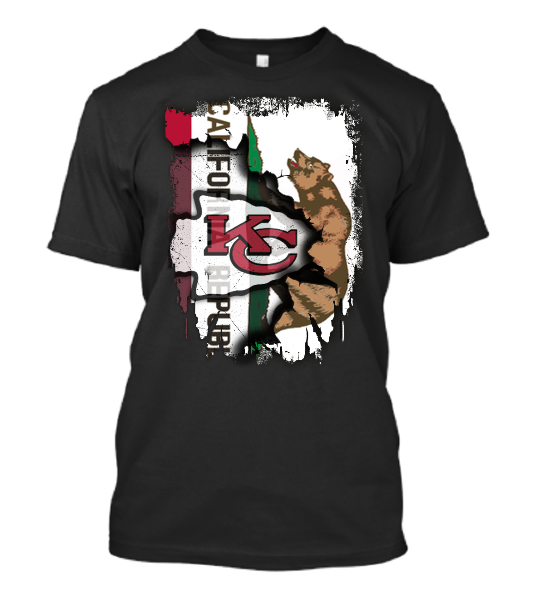 California Republic Bear With Kansas City Chiefs Logo Fusion T-Shirt