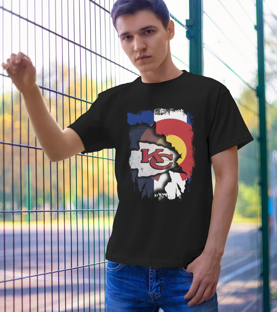 Colorado Pride With Kansas City Chiefs Logo Fusion T-Shirt