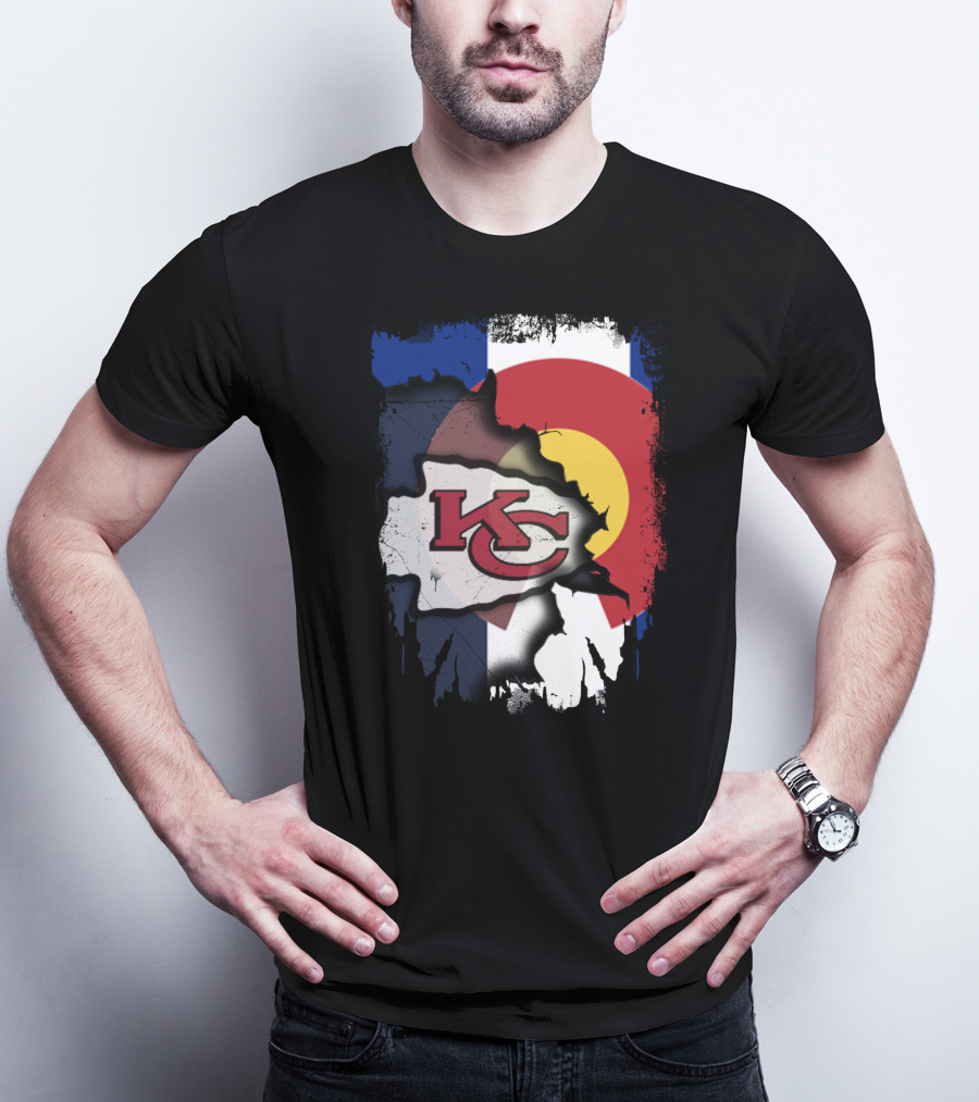 Colorado Pride With Kansas City Chiefs Logo Fusion T-Shirt