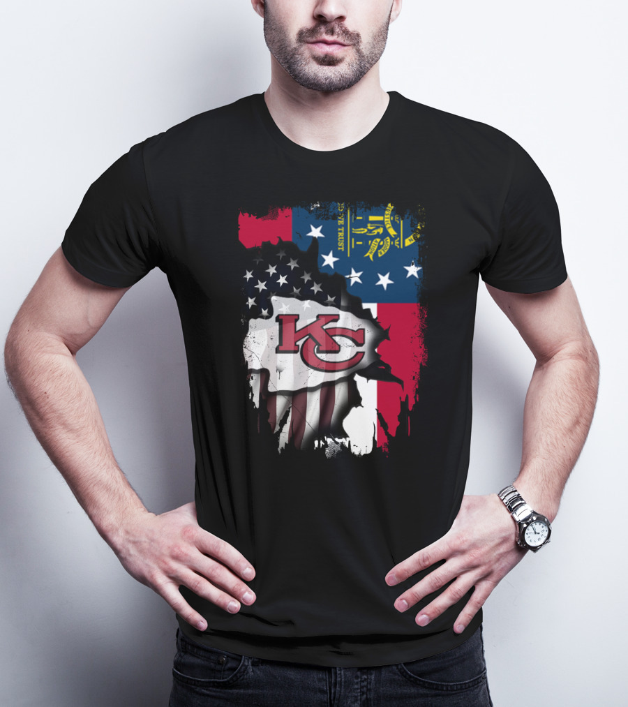 Georgia State Flag With Kansas City Chiefs Logo American Flag Elements T-Shirt
