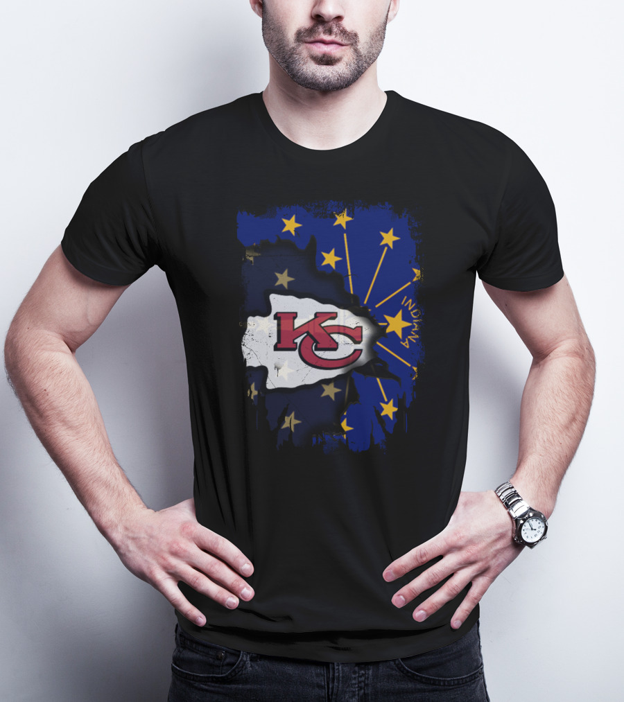 Indiana Map Overlay With Kansas City Chiefs T-Shirt