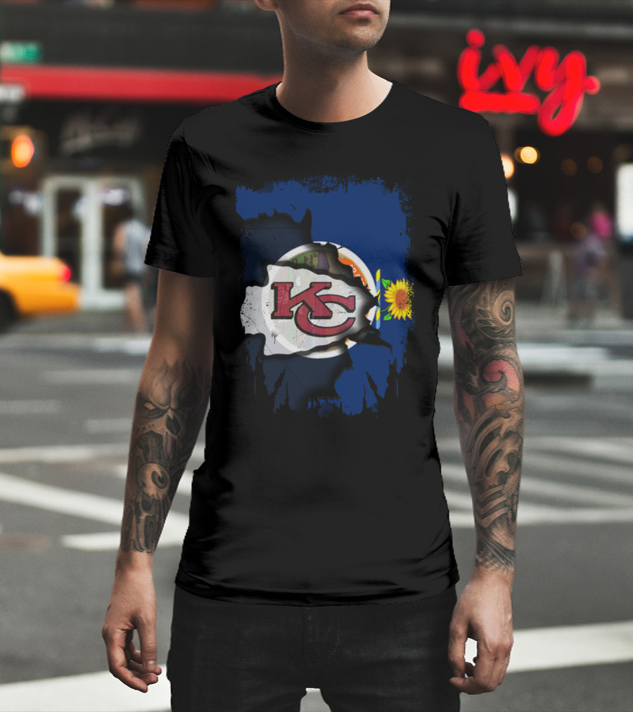 Kansas Chiefs KC Logo With State Flag And Sunflower T-Shirt
