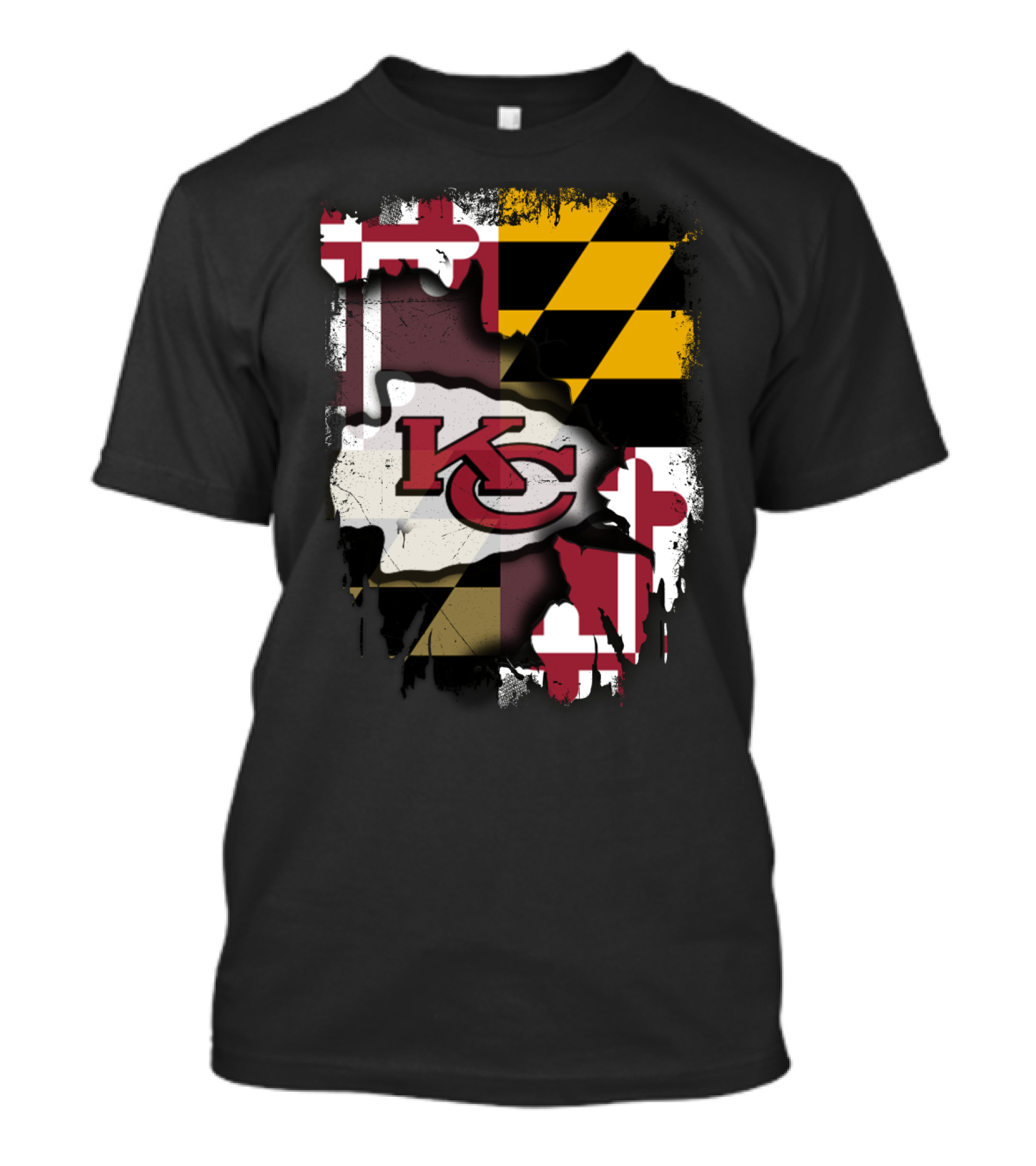 Maryland Flag With KC Chiefs Logo Background T-Shirt