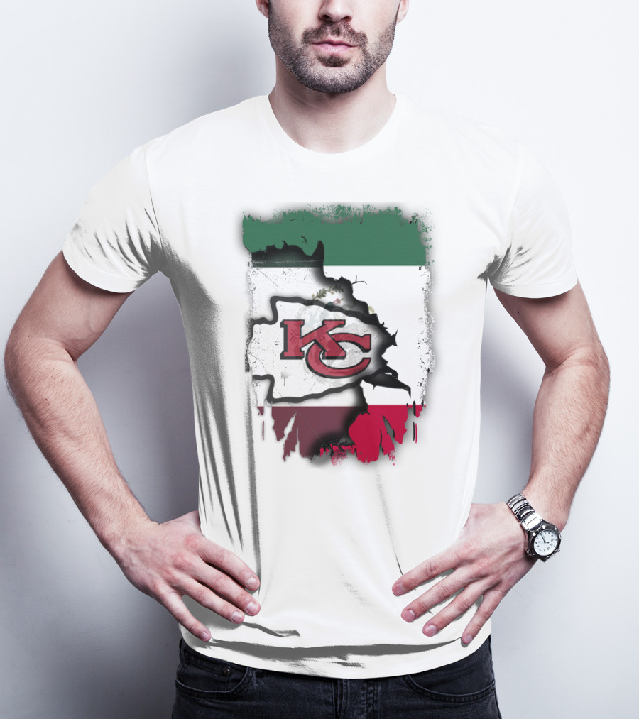KC Chiefs Logo With Torn Mexico Flag T-Shirt