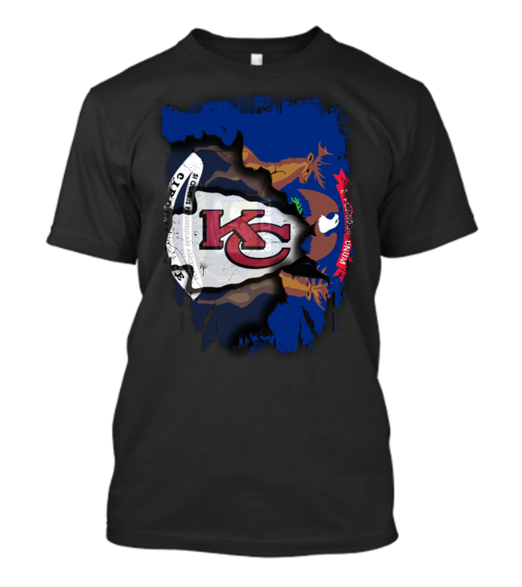 Michigan Flag And Kansas City Chiefs Logo Fusion T-Shirt