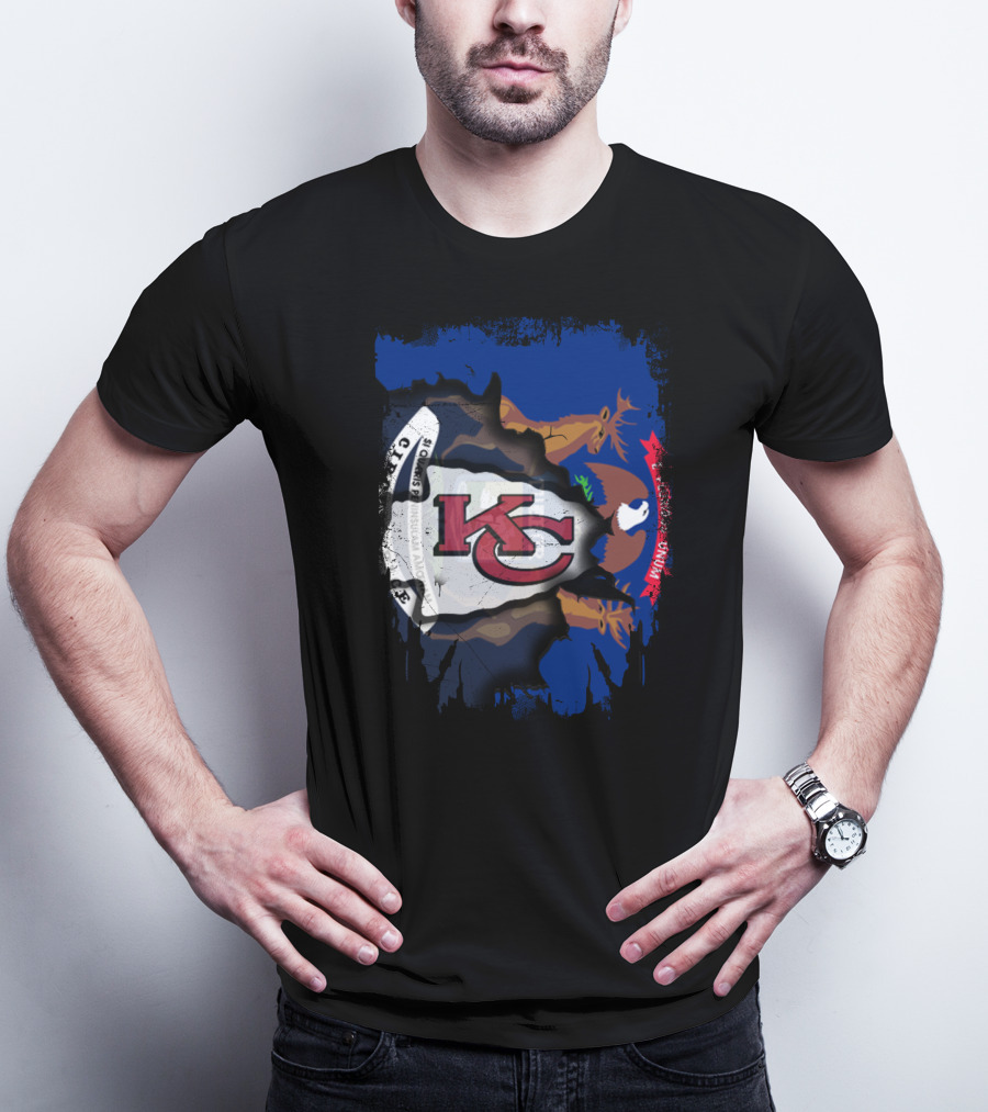 Michigan Flag And Kansas City Chiefs Logo Fusion T-Shirt